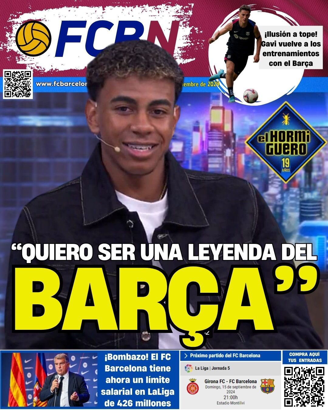 Portada de FCBN 13/09/2024: "QUIERO SER UNA LEYENDA DEL BARÇA"