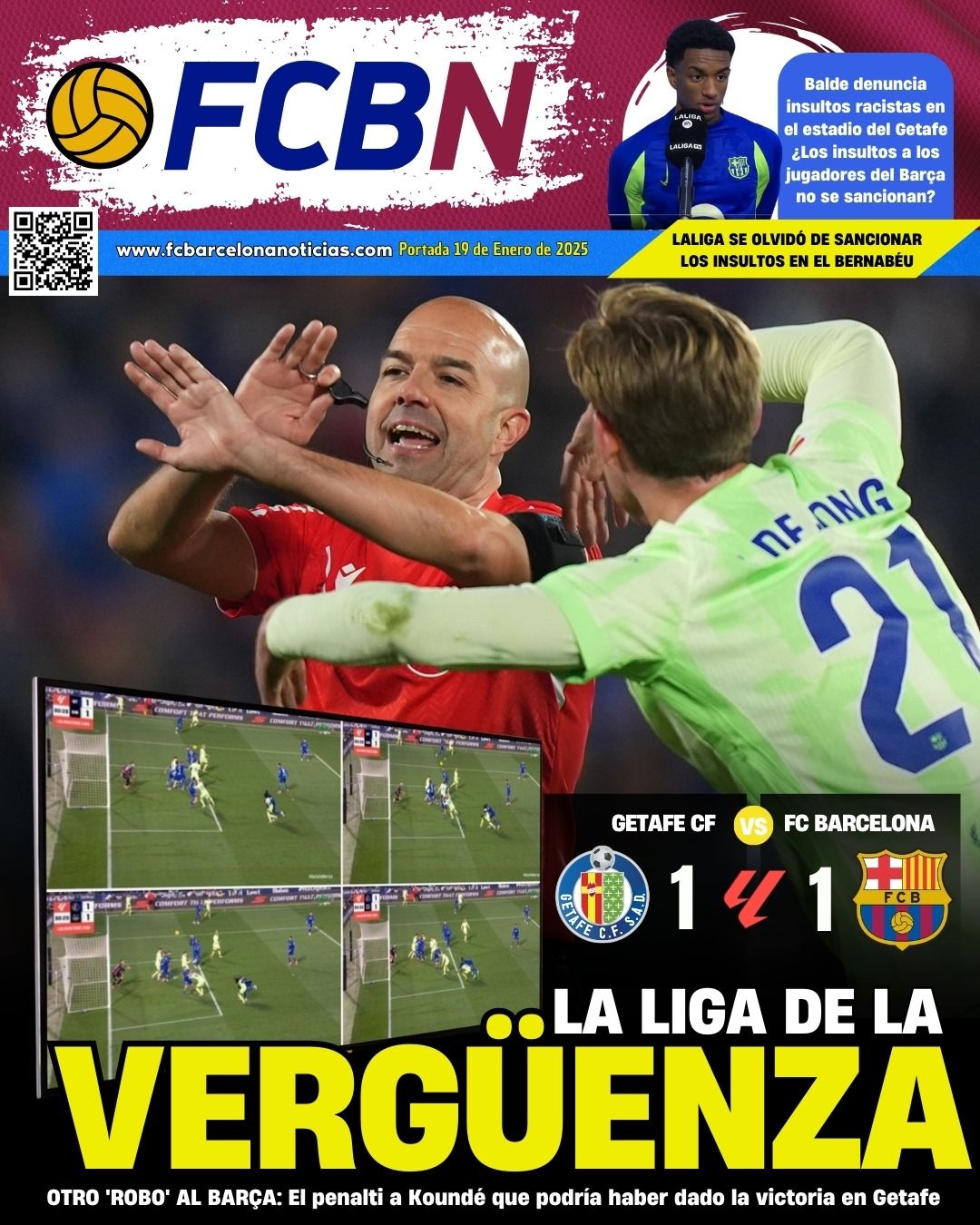 Portada de FCBN 19/01/2025: LA LIGA DE LA VERGÜENZA