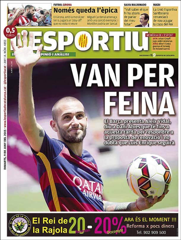 Portada L´Esportiu: Van por trabajo