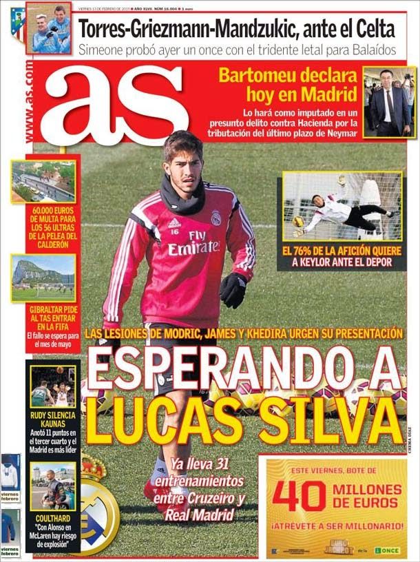Portada AS (13/02/2015) - Esperando a Lucas Silva